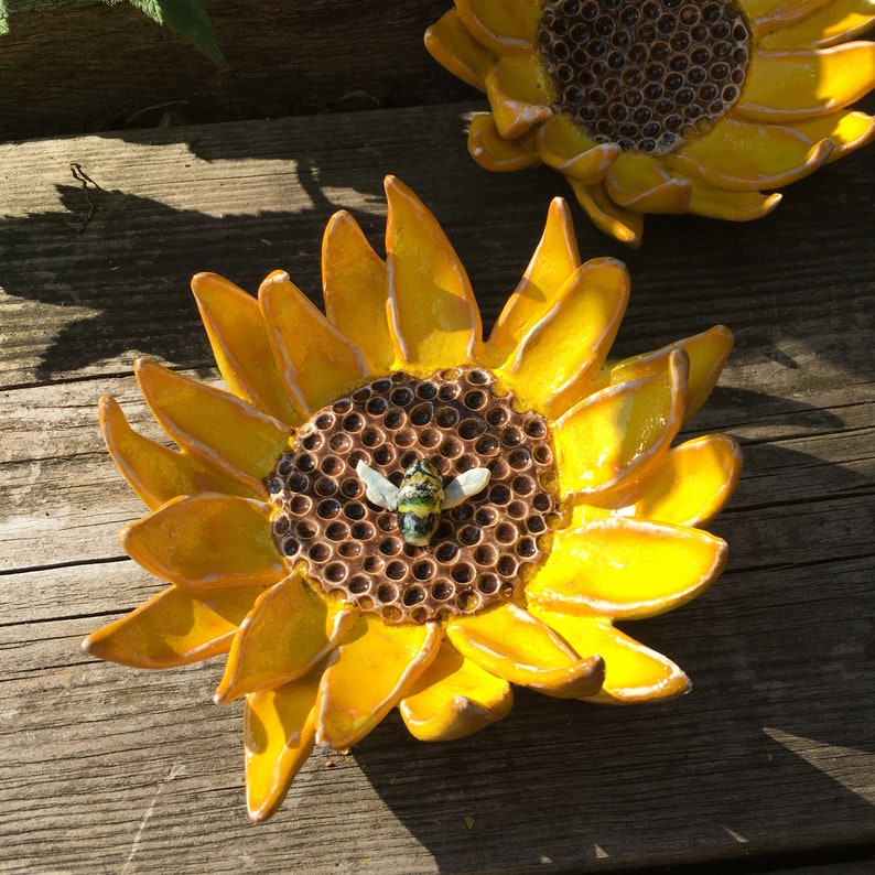 Handmade Ceramic Sunflower Sculpture With Bee - Home & Garden Decor - Etsy