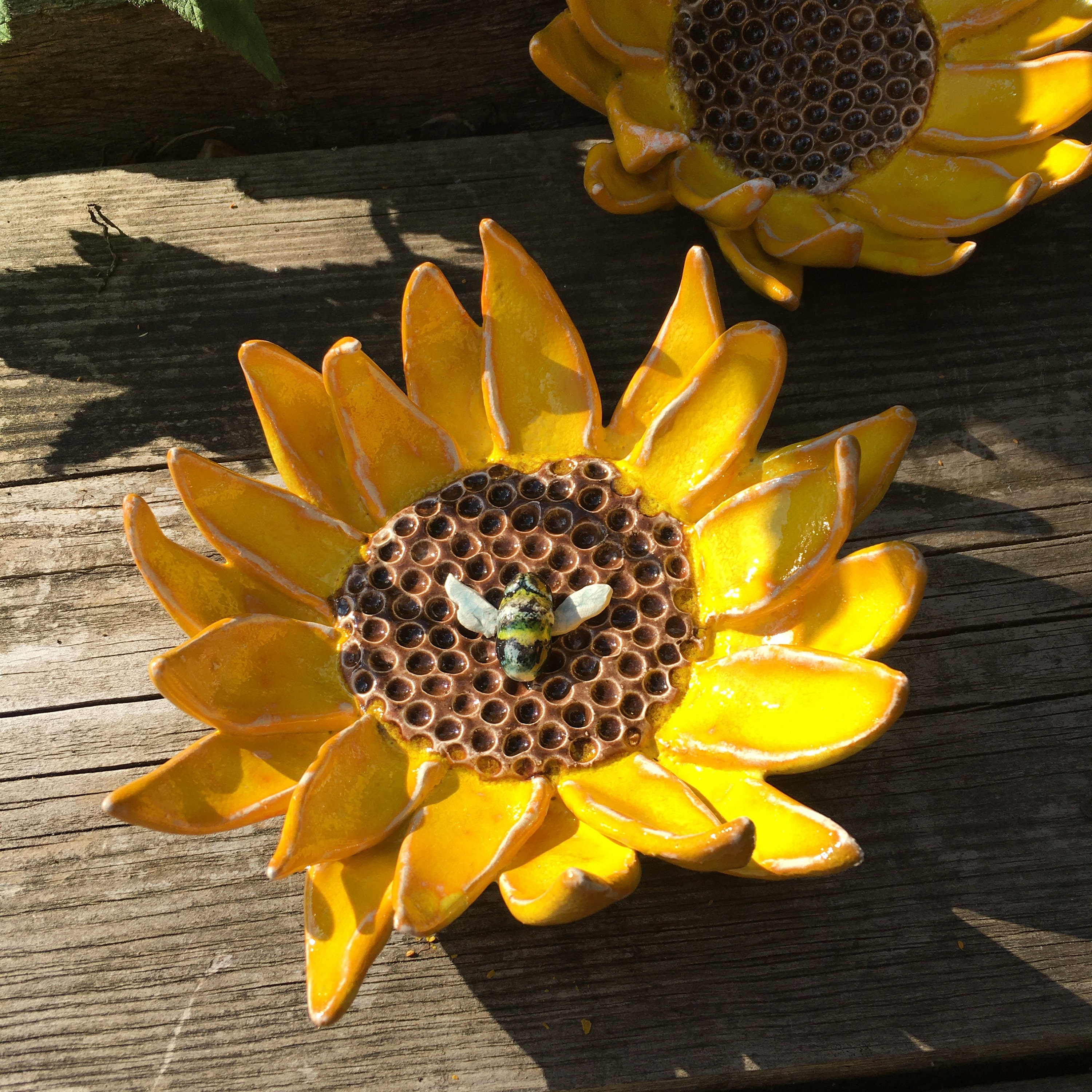 Handmade Ceramic Sunflower Sculpture With Bee - Home & Garden Decor - Etsy