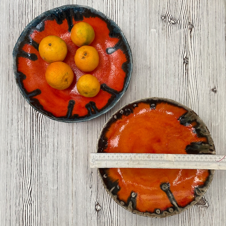 Large Orange Ceramic Platter Bowl - Retro Mid Century Design With Black ...