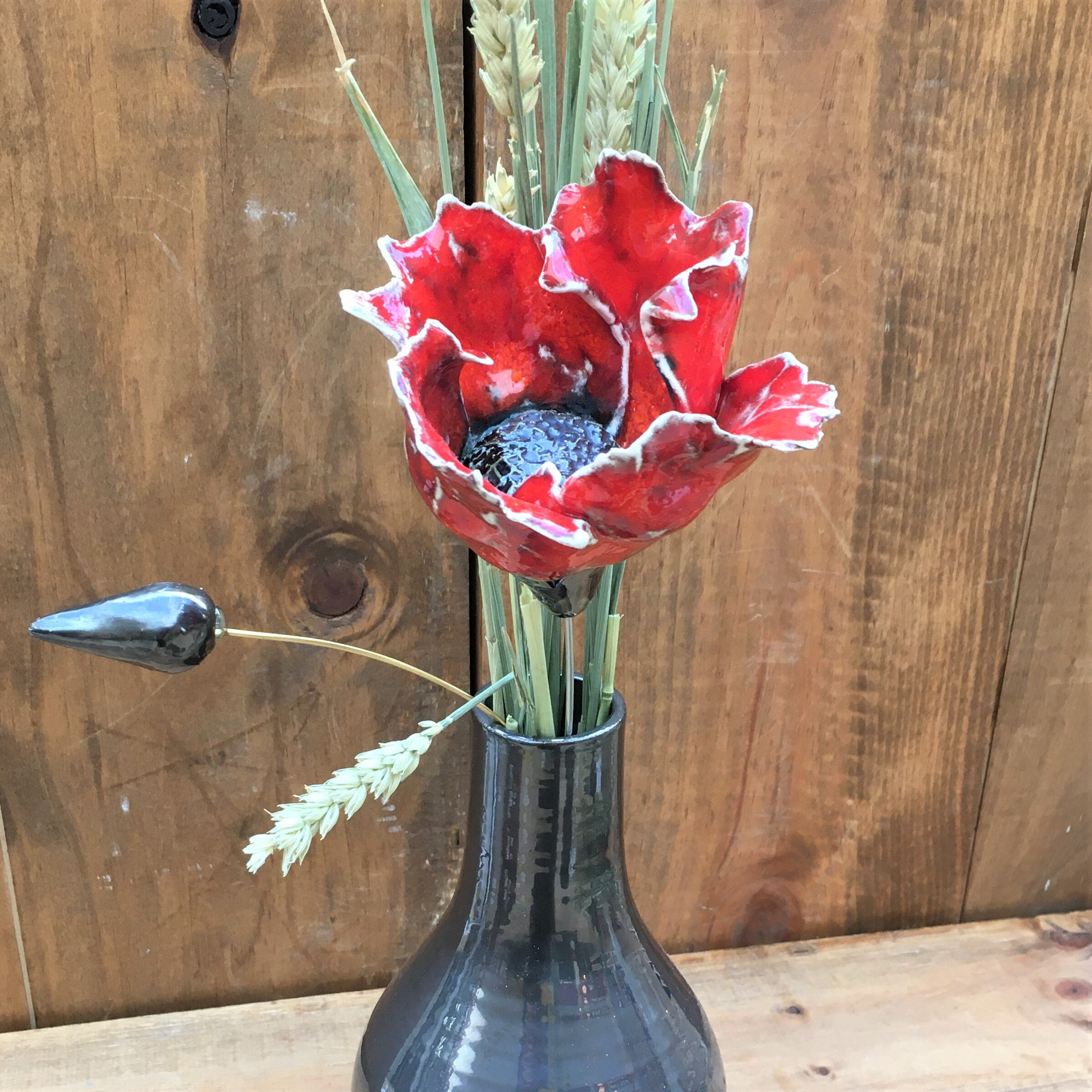 Red Poppy Ceramic Flower Arrangement in Vase, Special Forever Flower ...