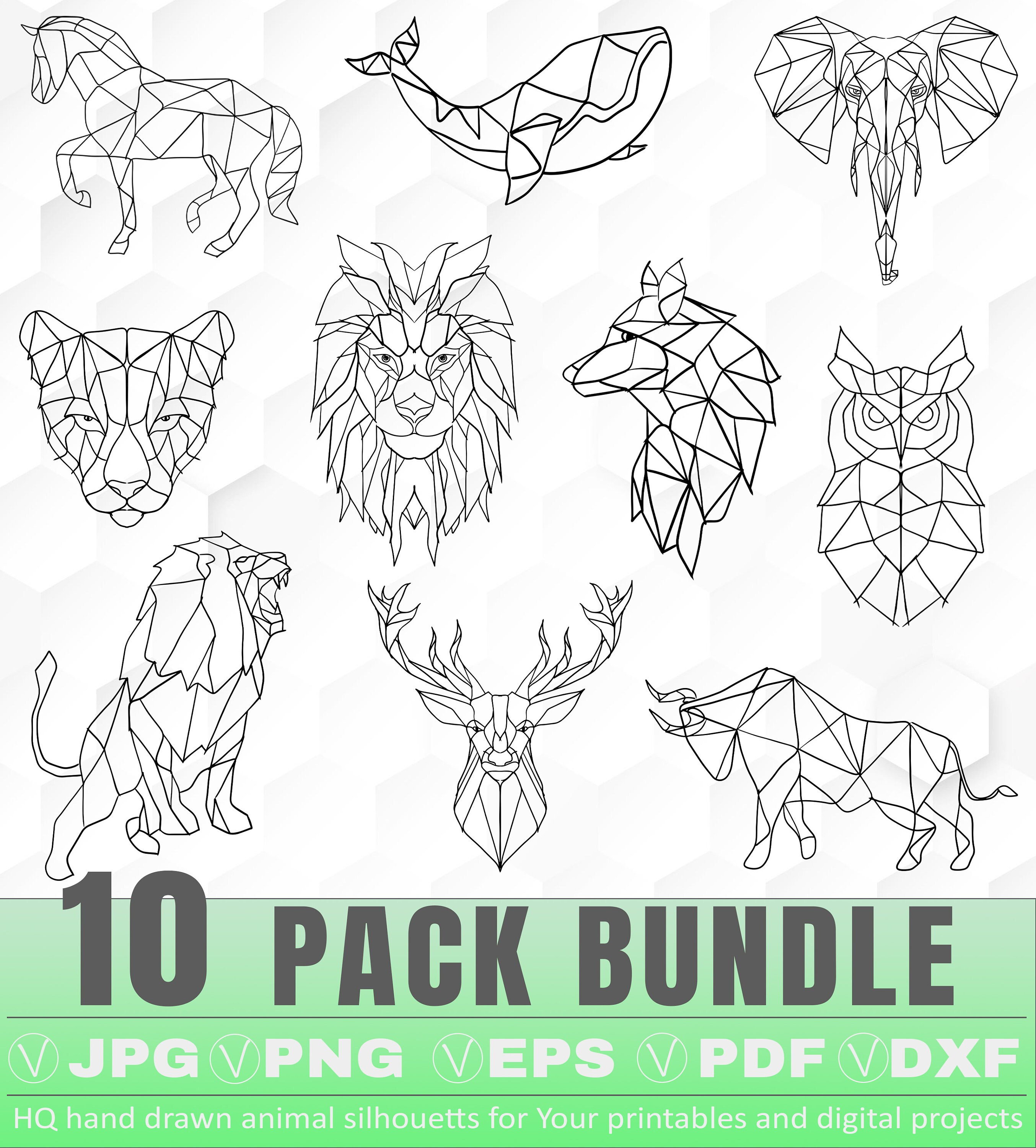 Animal Line Art Bundle, Geometric Style (digital Download) - Etsy