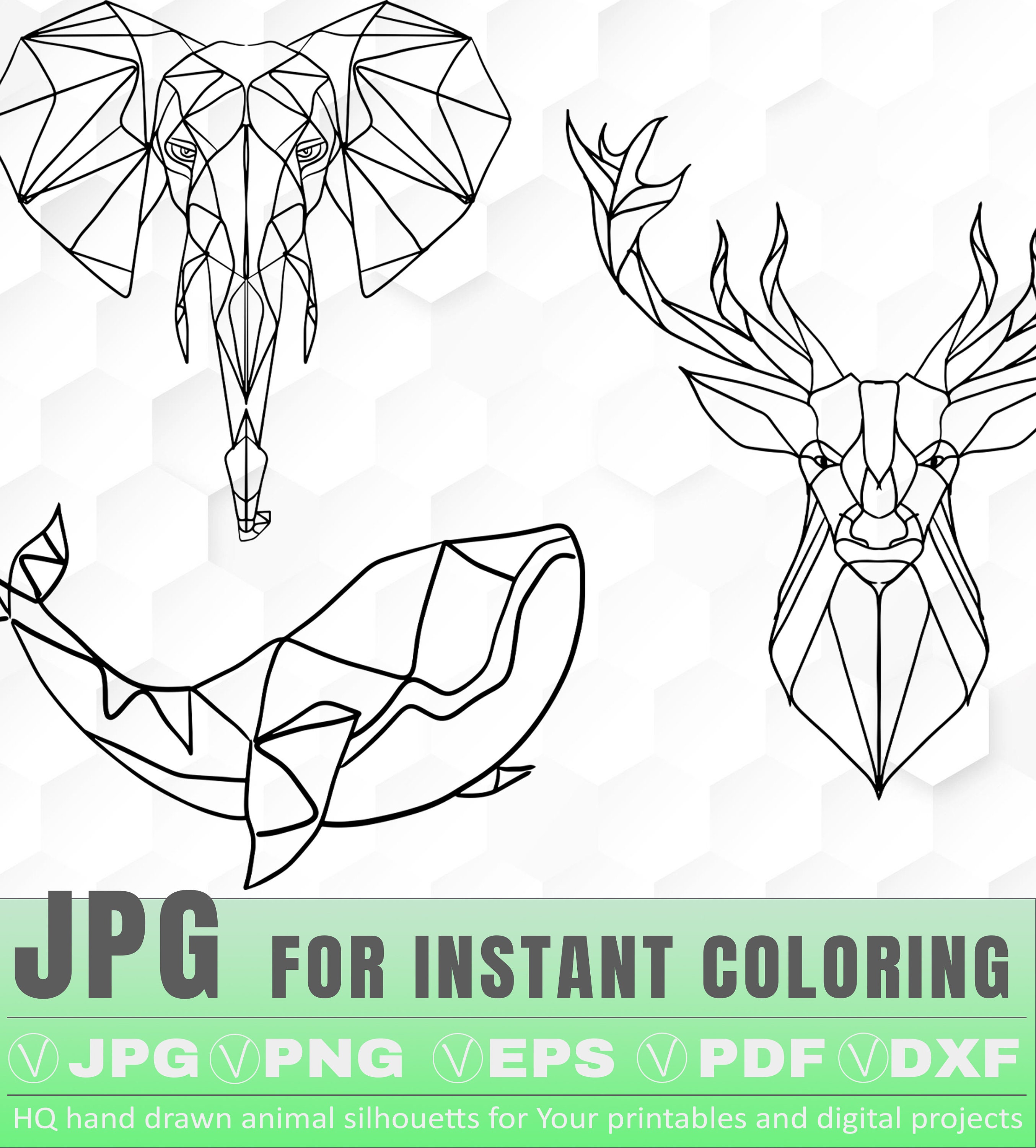 Animal Line Art Bundle, Geometric Style (digital Download) - Etsy