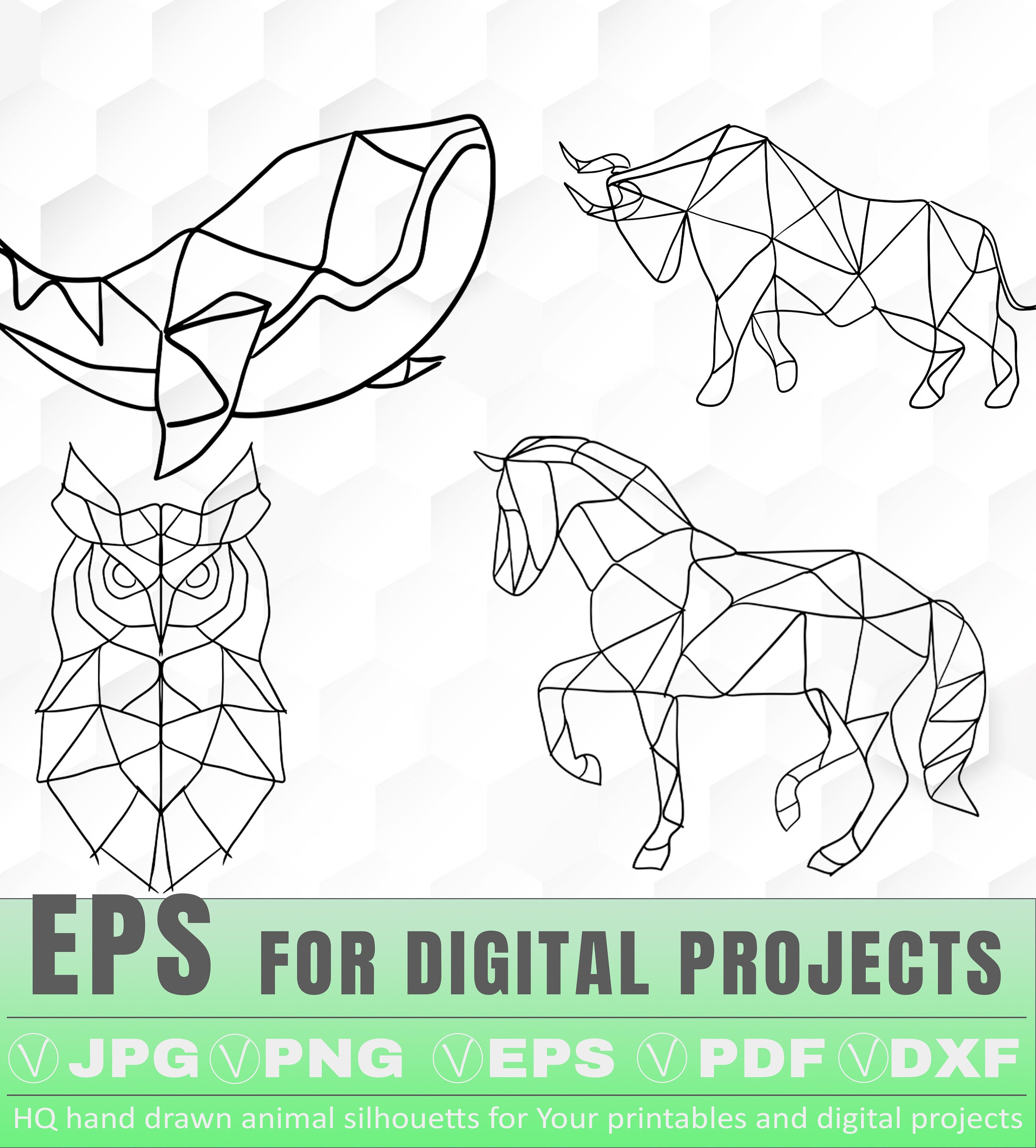 Bundle of 10 Animal Line Art Coloring Png; Jpg; Eps; Pdf; Dxf (lion ...