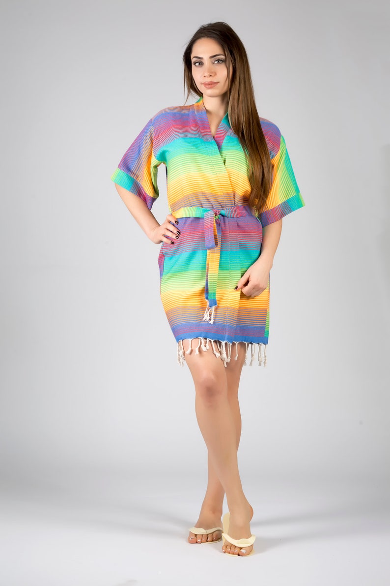 Rainbow Cotton Bridesmaid Robe, Bridal Party Gift - Etsy
