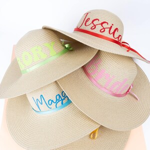 Custom Beach Hat , Personalized Straw Floppy Bridesmaid Hat , Bride ...