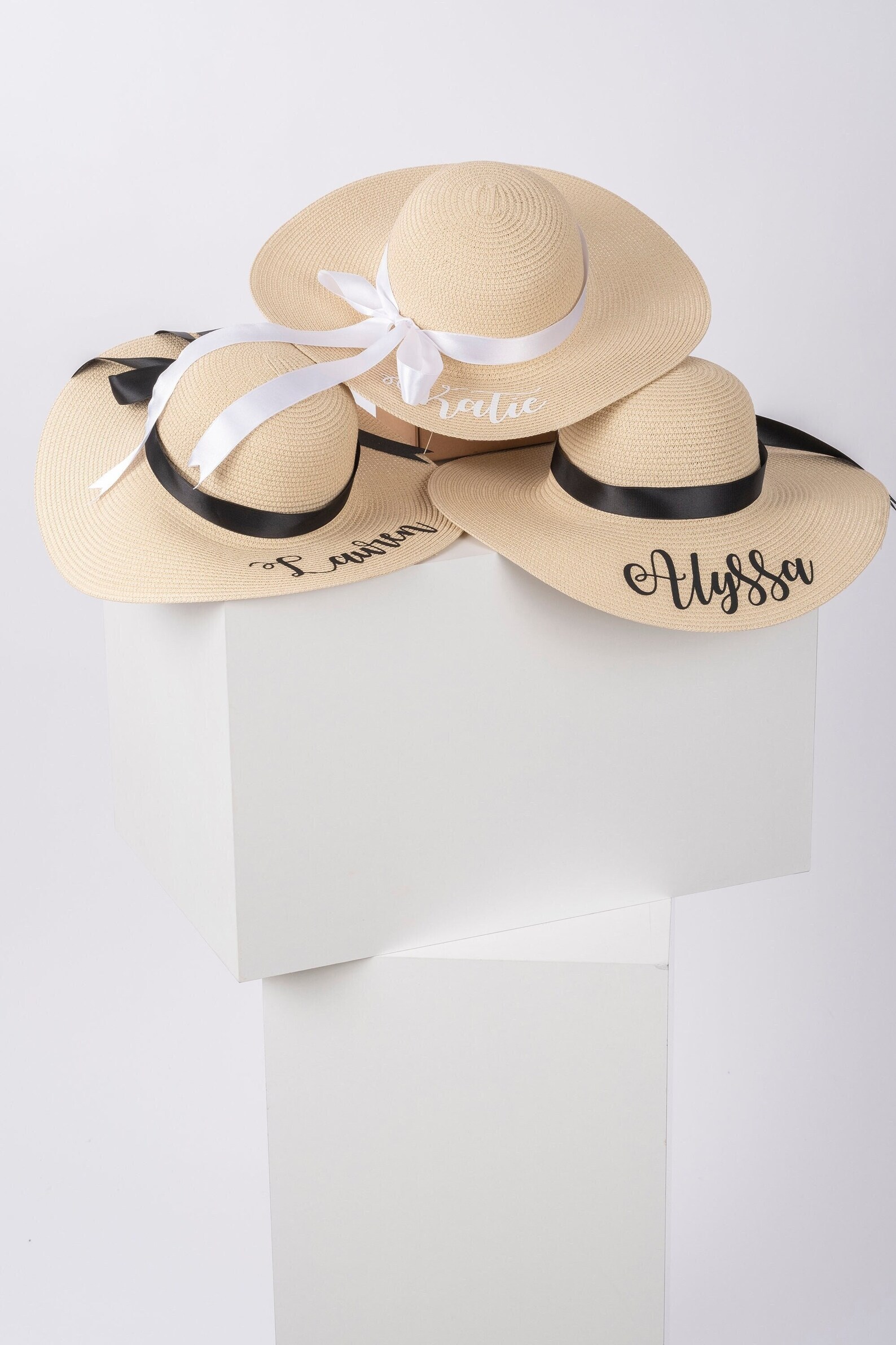 Custom Beach Hat , Personalized Straw Floppy Bridesmaid Hat , Bride ...