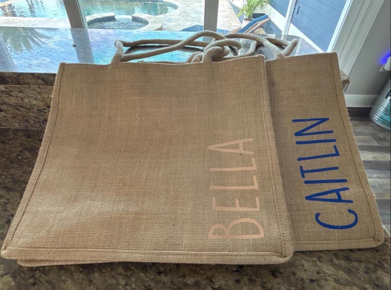 Personalized Bridesmaid Burlap Tote Bag, Custom Jute Beach Bag - Etsy