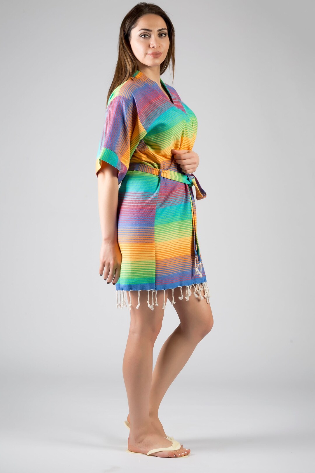 Rainbow Cotton Bridesmaid Robe, Bridal Party Gift - Etsy