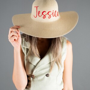 Custom Beach Hat , Personalized Straw Floppy Bridesmaid Hat , Bride ...