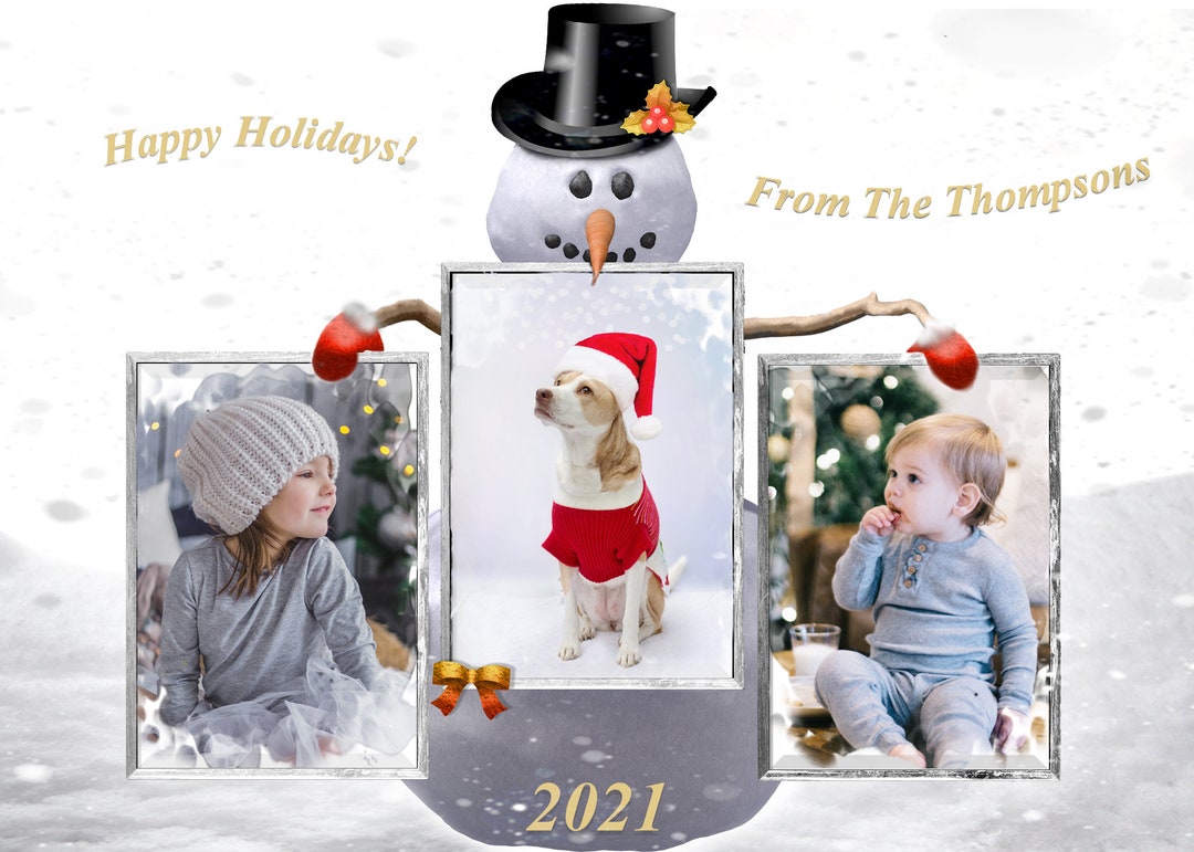 Digital Download, Snowman Picture Frames Watercolor Christmas Card, 5x7 ...