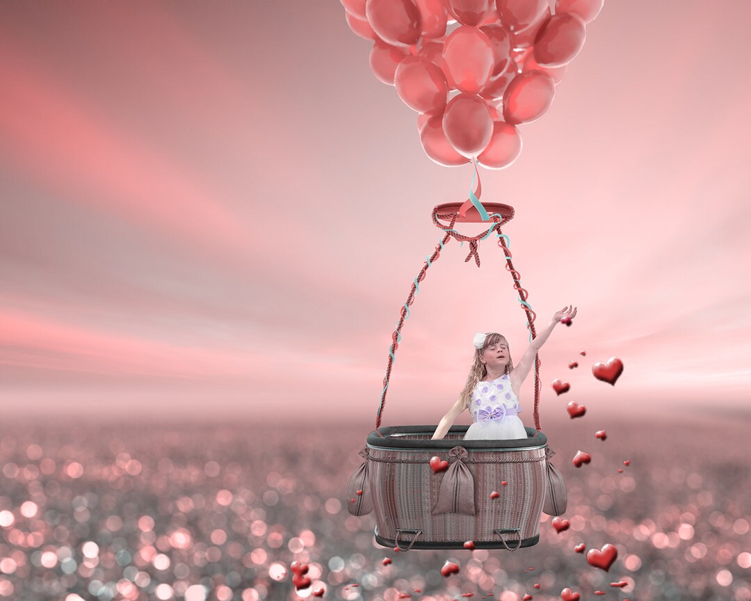 Hot Air Balloon Valentines Day Digital Backdrop/digital Background for ...