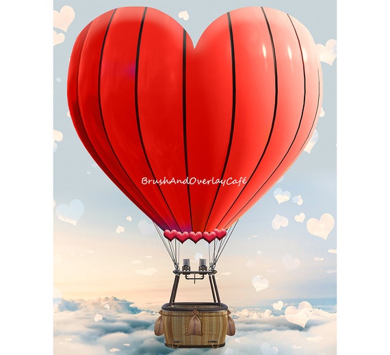 Valentine's Day/heart Shaped Hot Air Balloon Digital - Etsy