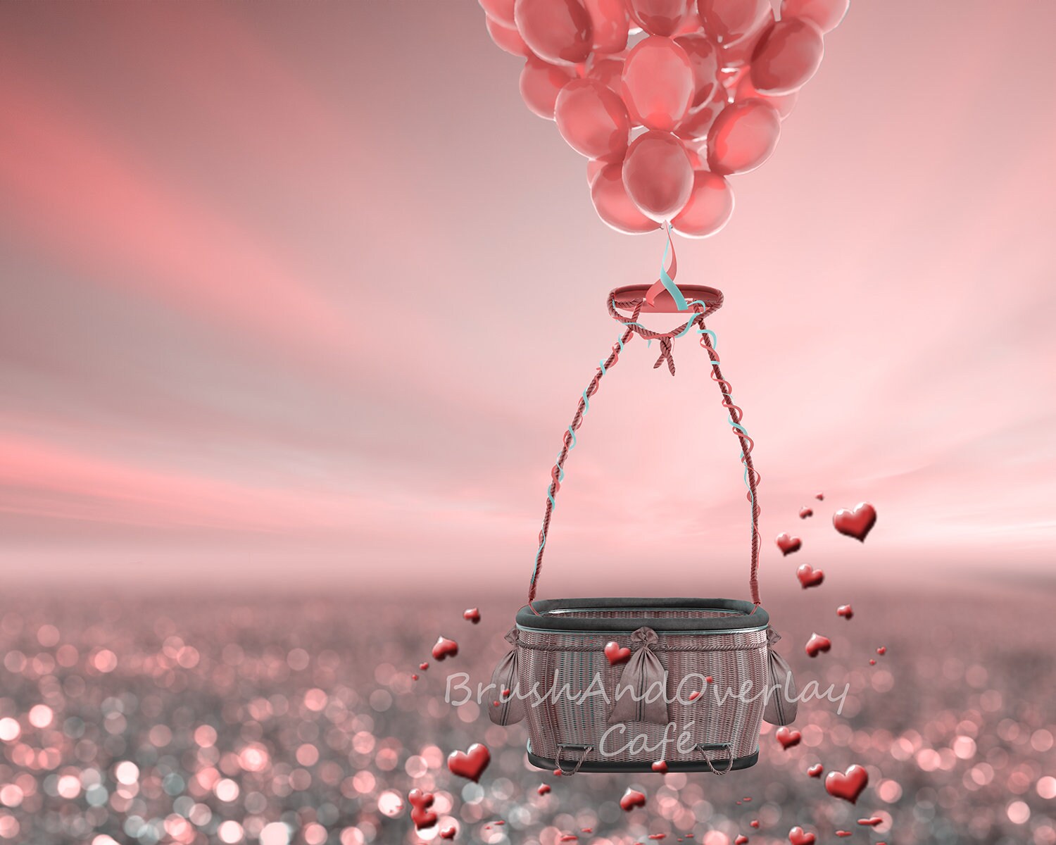 Hot Air Balloon Valentines Day Digital Backdrop/digital Background for ...