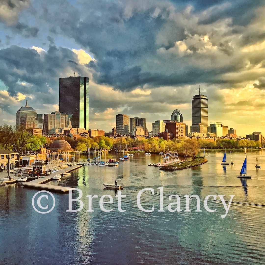 Sailboat View of Charles River, Boston - Back Bay Sunset From the ...