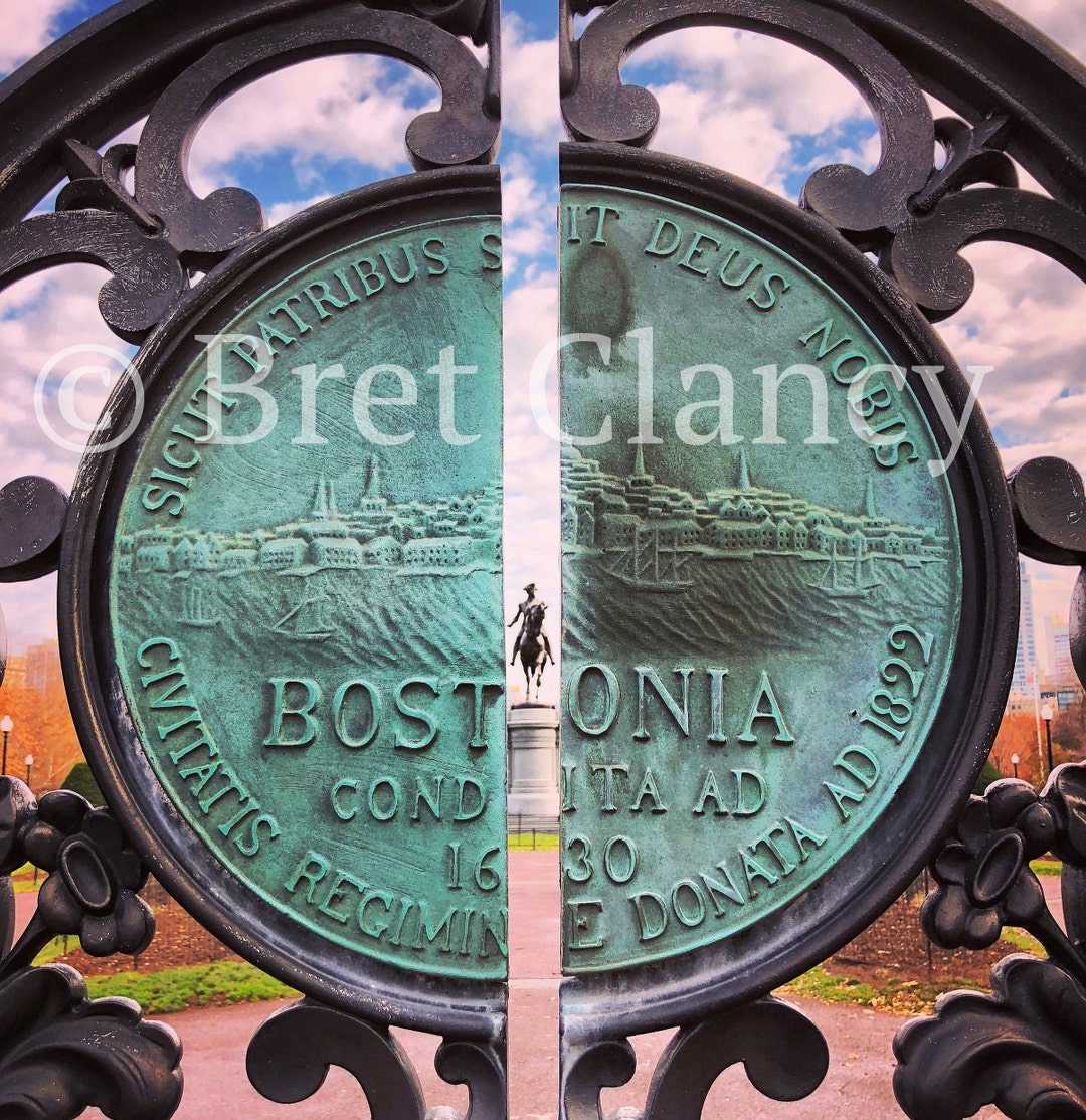 Bostonia Official Seal on Vintage Boston Public Garden Gate With George ...