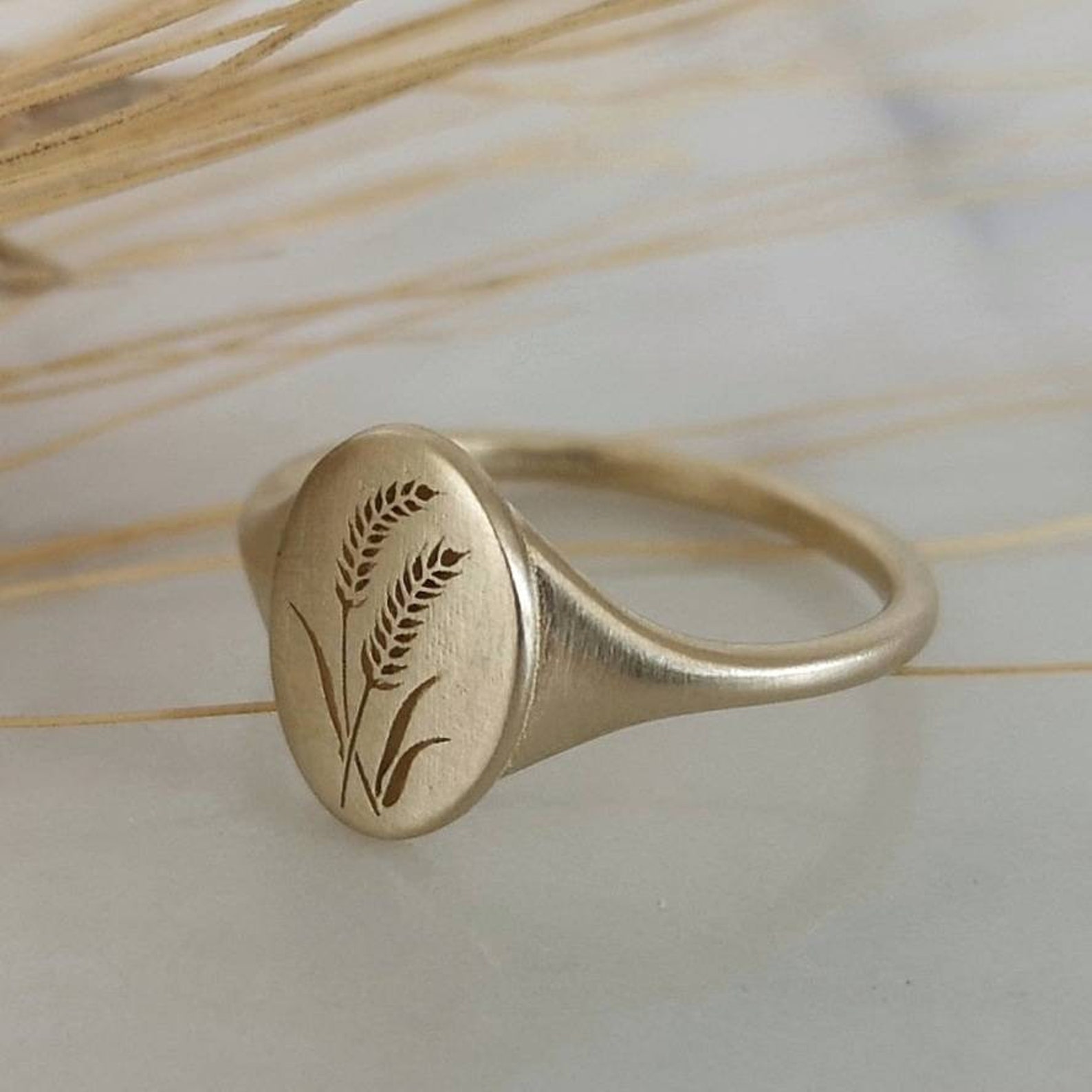 Wheat Signet Ring, 14k Gold Wheat Ring, Barley Ring - Etsy