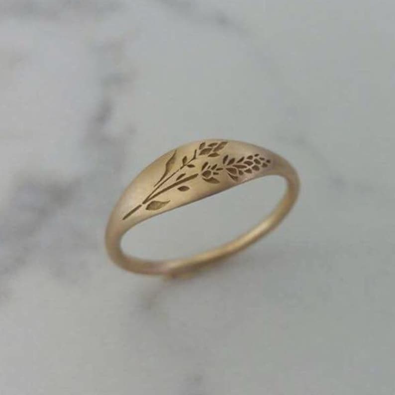 Gold Flower Signet Ring 14k Gold Lavender Flower Ring Flower - Etsy ...