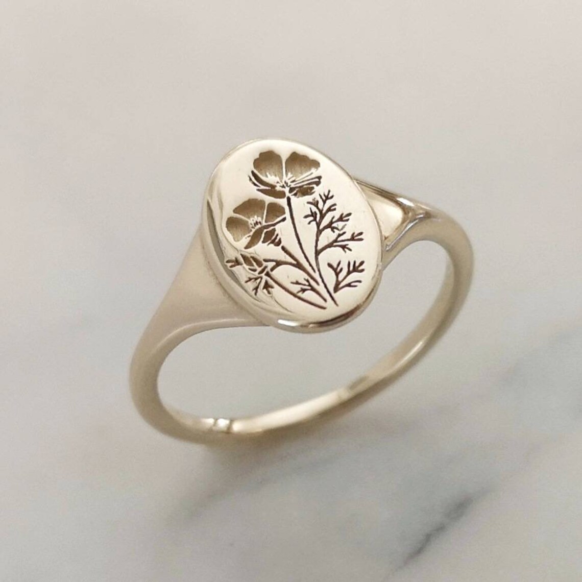Poppy Ring 14k Gold California Poppy Signet Birth Flower - Etsy Canada