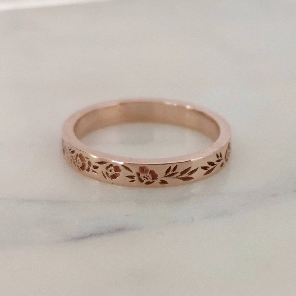 Thin Floral Wedding Band Flower Wedding Band Vintage Style - Etsy