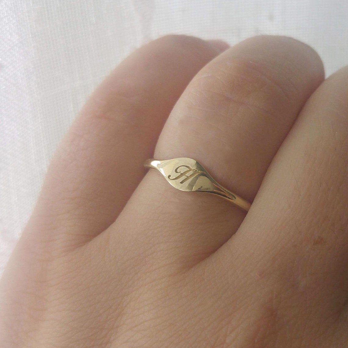 Monogram ring gold signet ring engraved Signet Ring dainty | Etsy