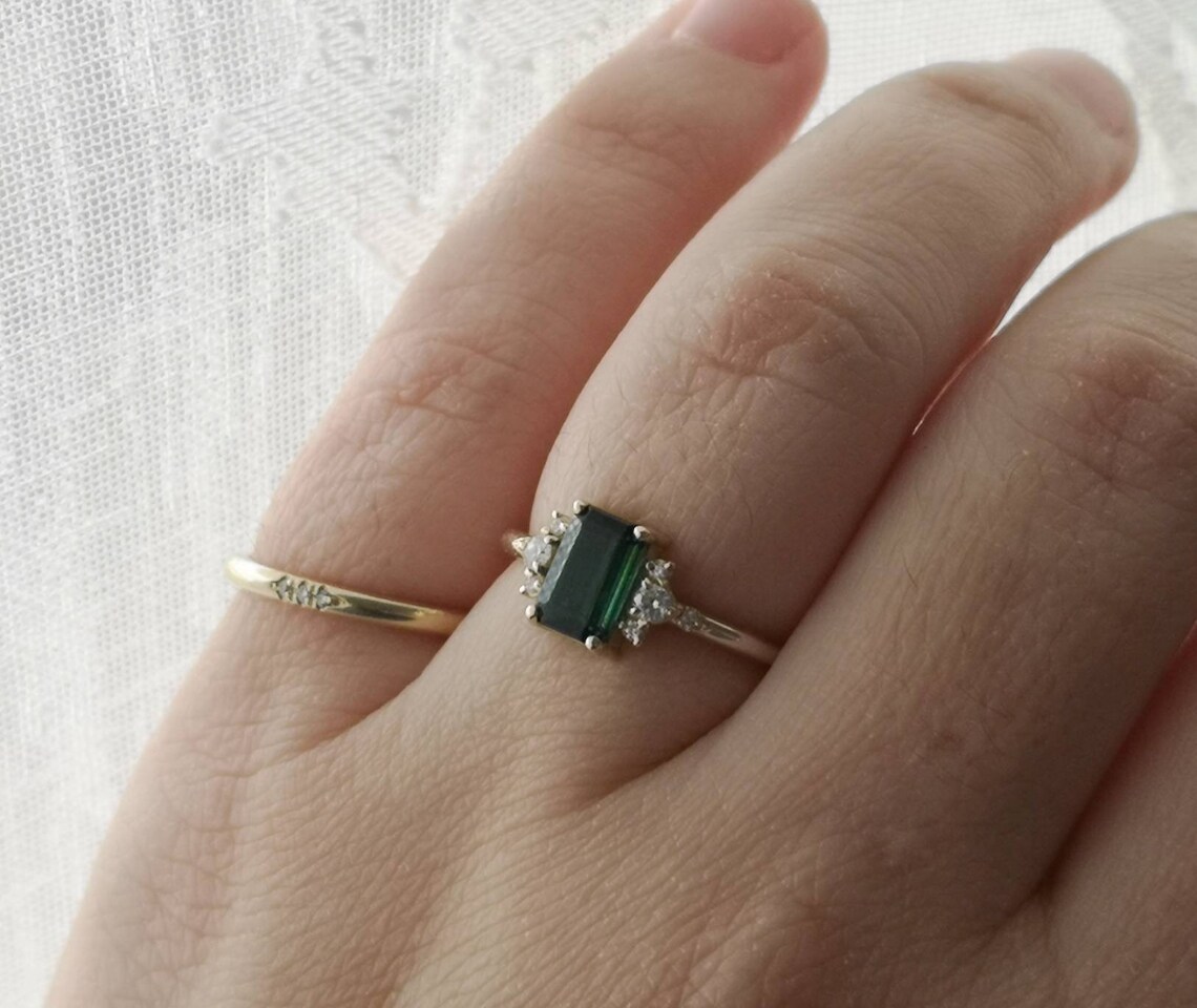 Tourmaline Engagement Ring Unique Tourmaline Ring Emerald | Etsy