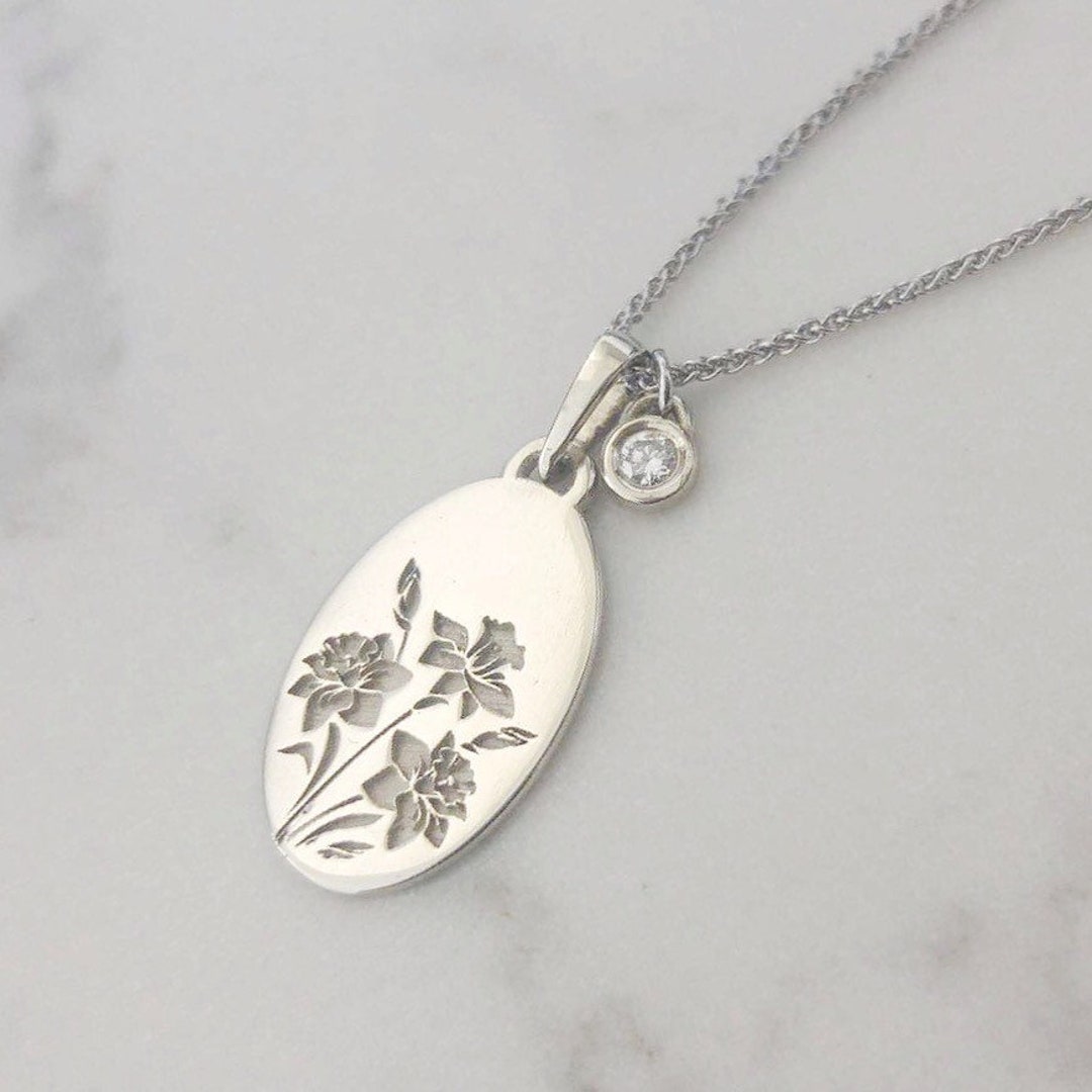 Daffodil Flower Necklace, Vintage Style Oval Pendant, Unique ...