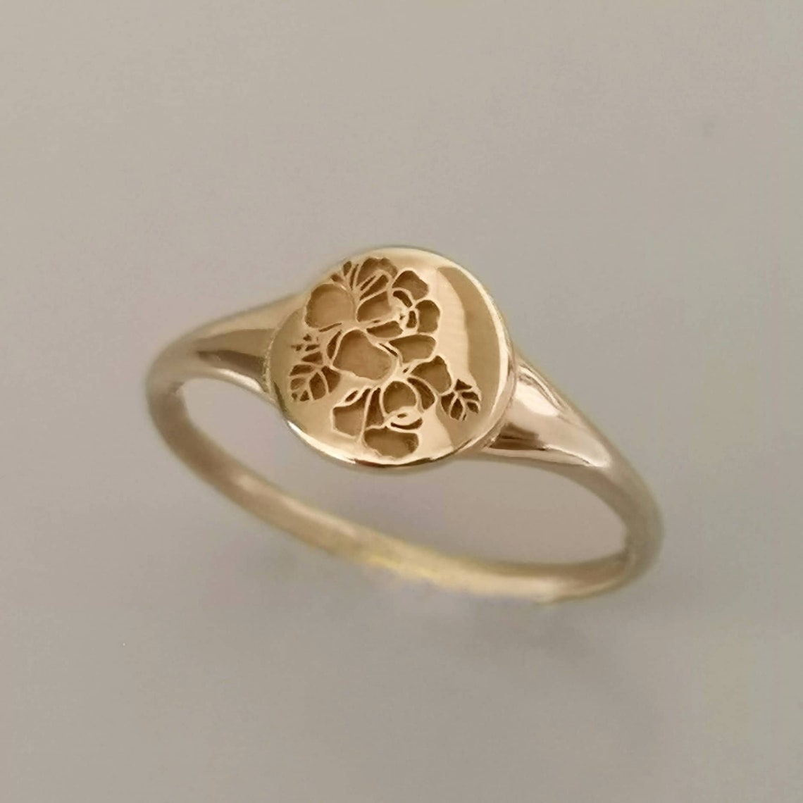 Rose Signet Ring Flower Signet Ring 14k Gold Rose Signet | Etsy