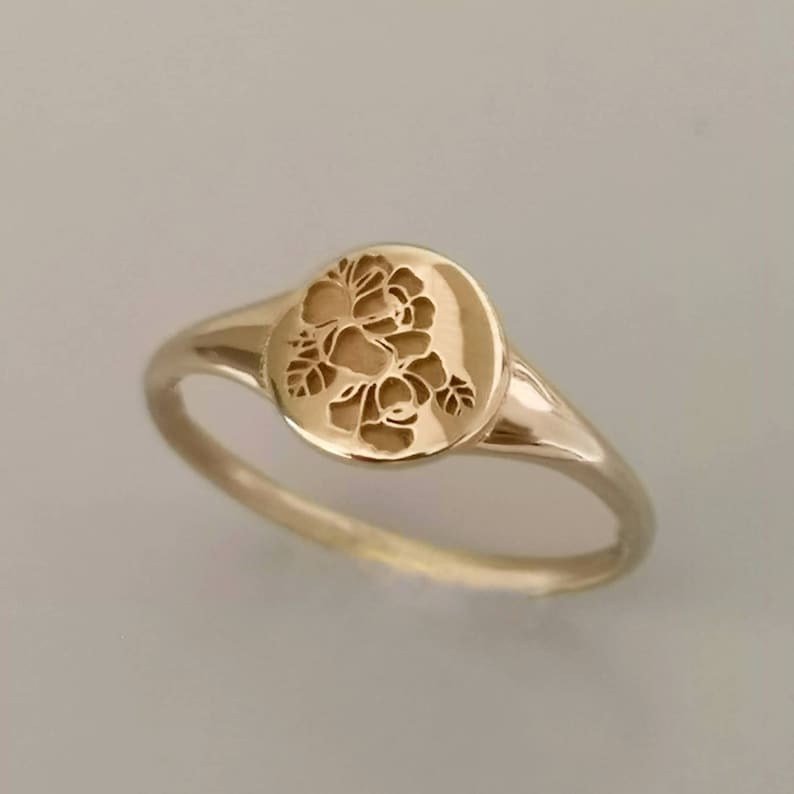 Rose Signet Ring, Flower Signet Ring, 14k Gold Rose Signet Ring ...