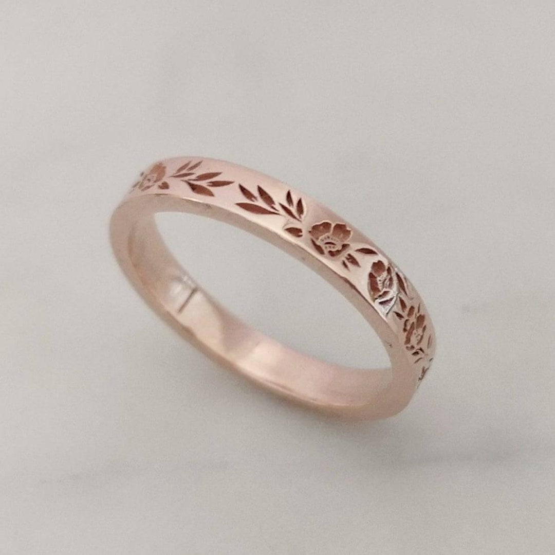 Thin Floral Wedding Band, Flower Wedding Band, Vintage Style Floral ...
