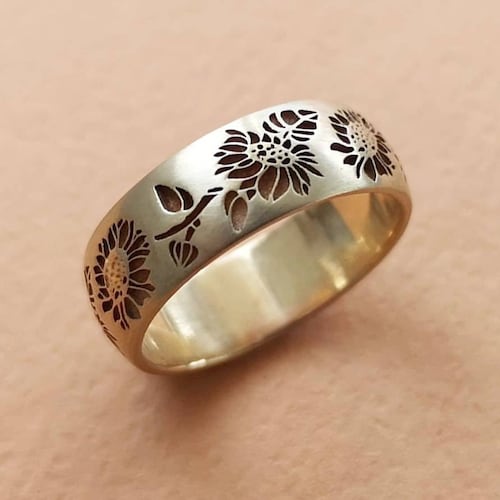 Flower Wedding Band Vintage Style Floral Ring for Women - Etsy