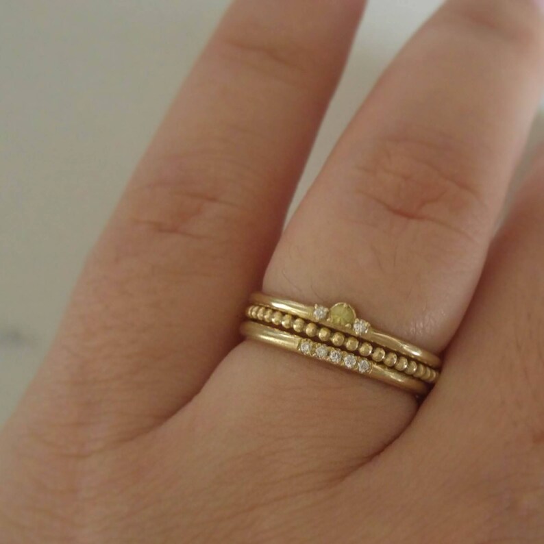 Delicate Wedding Band Set Dainty Stacking Rings Thin Gold - Etsy
