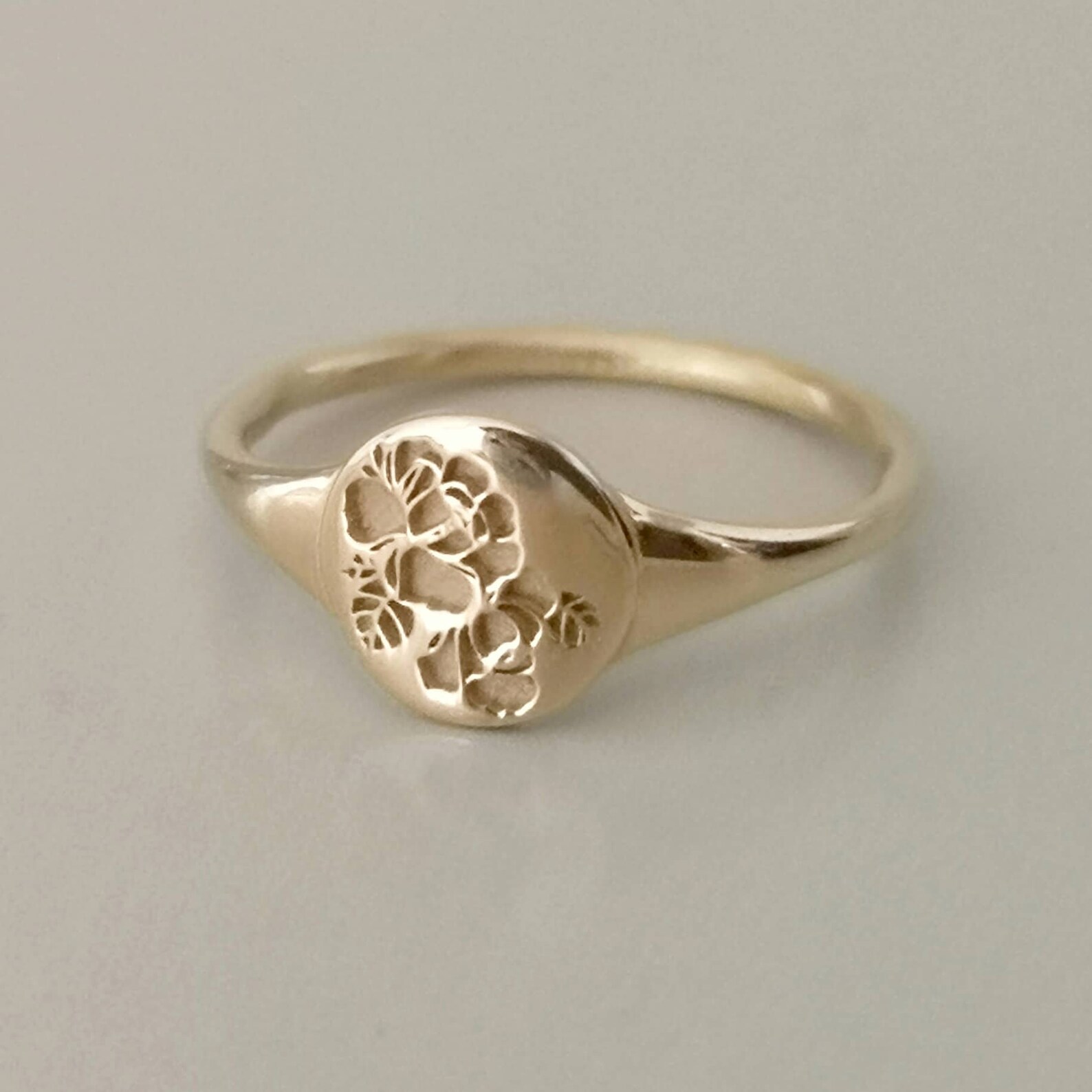 Rose Signet Ring, Flower Signet Ring, 14k Gold Rose Signet Ring ...