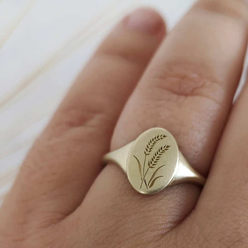 Wheat Signet Ring, 14k Gold Wheat Ring, Barley Ring - Etsy