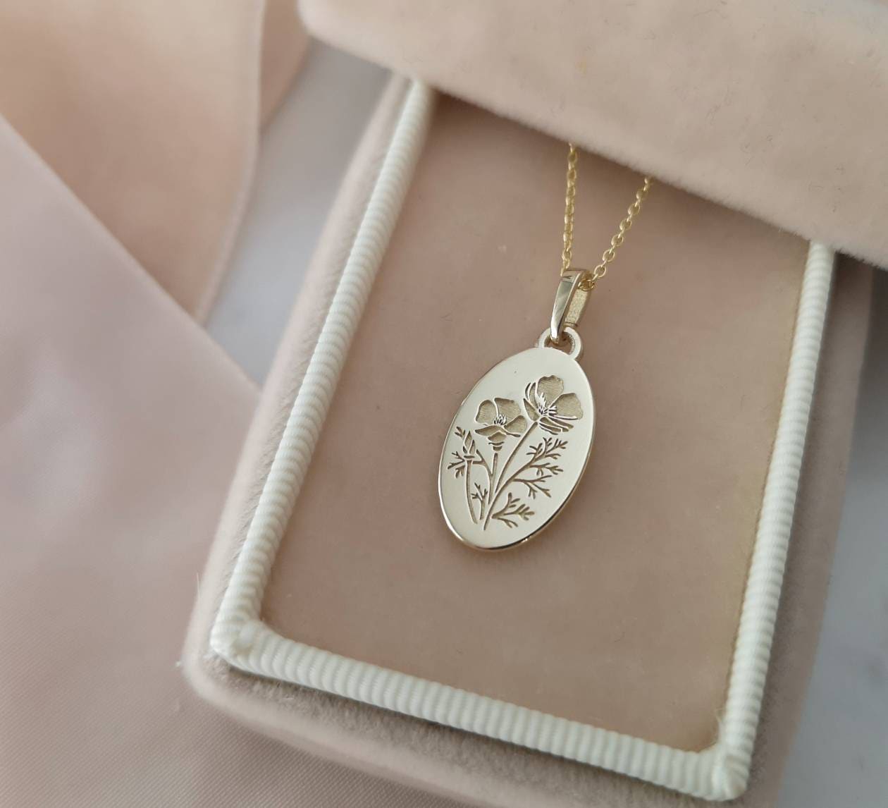 California Poppy Necklace 14k Gold Poppy Flower Necklace - Etsy