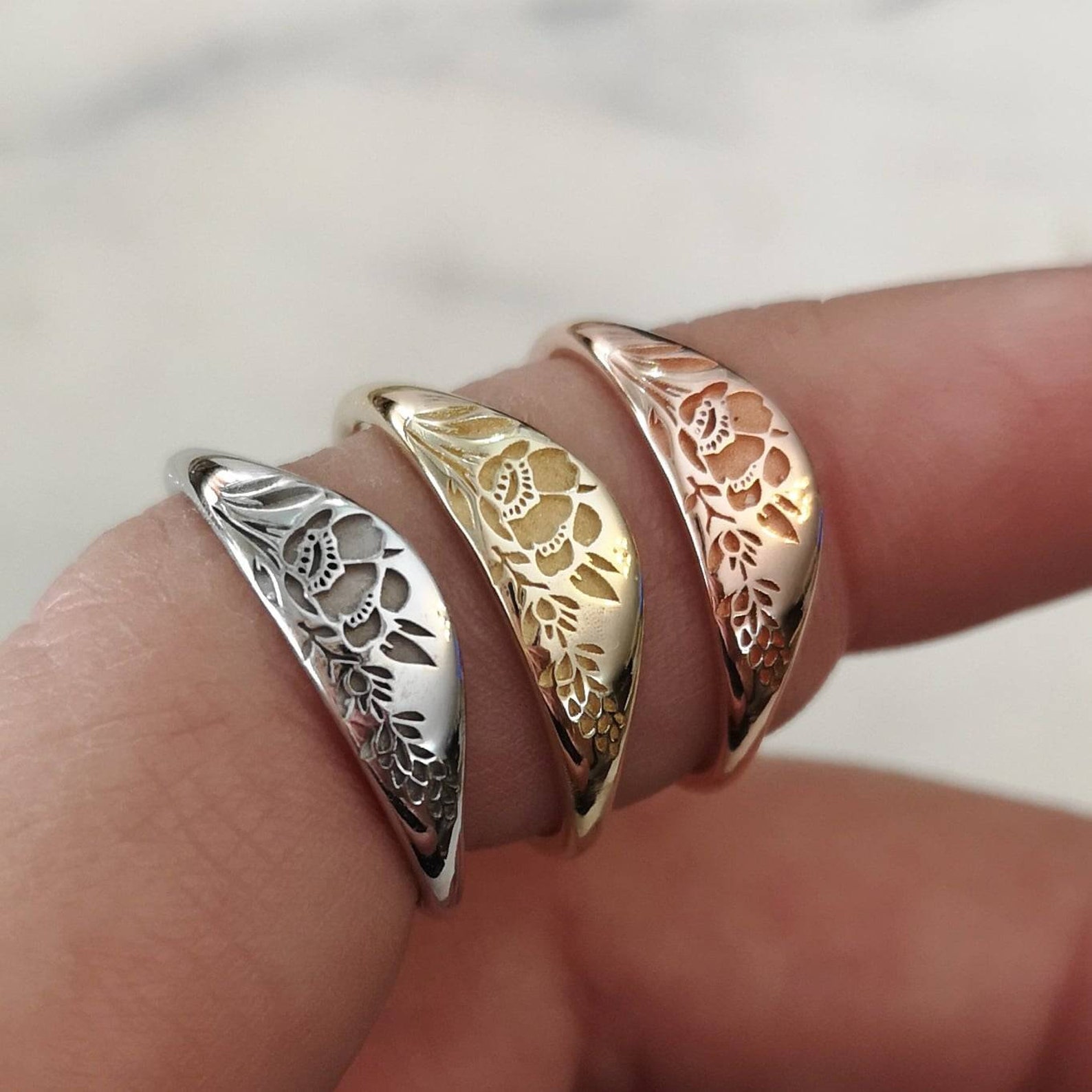 Buy Gold Flower Signet Ring Vintage Style Floral Ring for Women Online ...