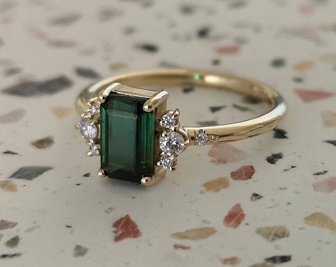 Tourmaline Engagement Ring Unique Tourmaline Ring Emerald - Etsy