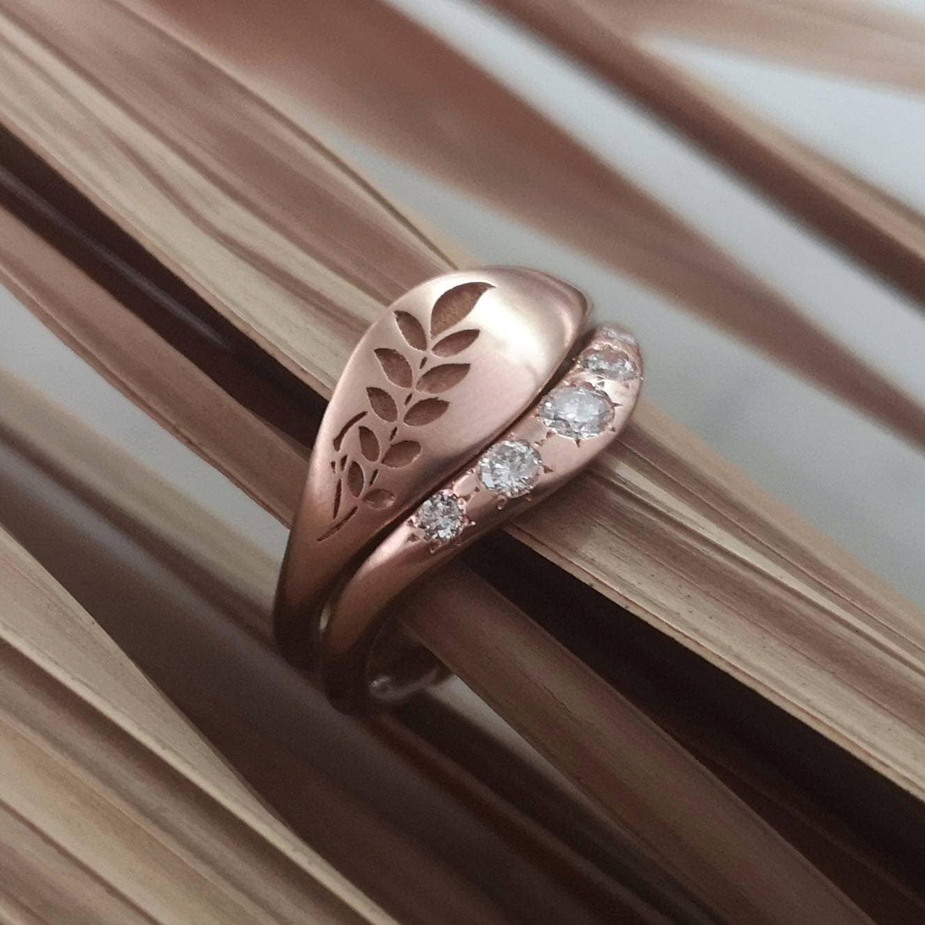 Leaf Wedding Ring, Gold Leaf Ring, Rose Gold Ring Set, Woodland Wedding ...