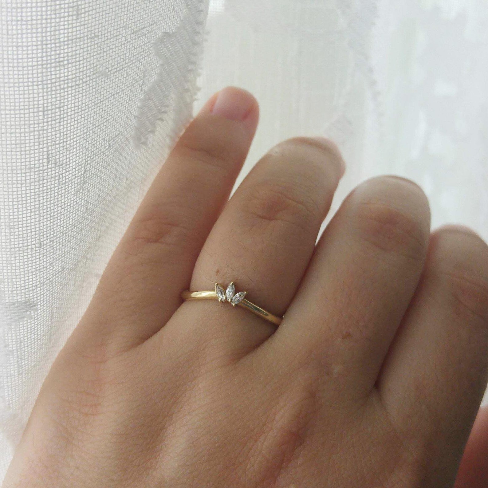 Dainty Crown Ring Marquise Diamond Ring Delicate Diamond - Etsy