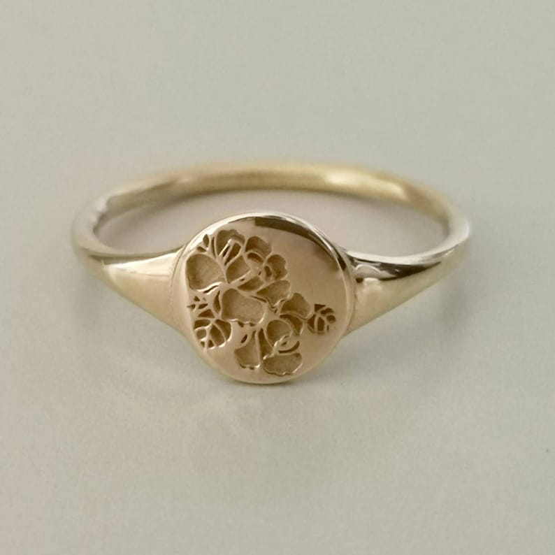 Rose Signet Ring, Flower Signet Ring, 14k Gold Rose Signet Ring ...