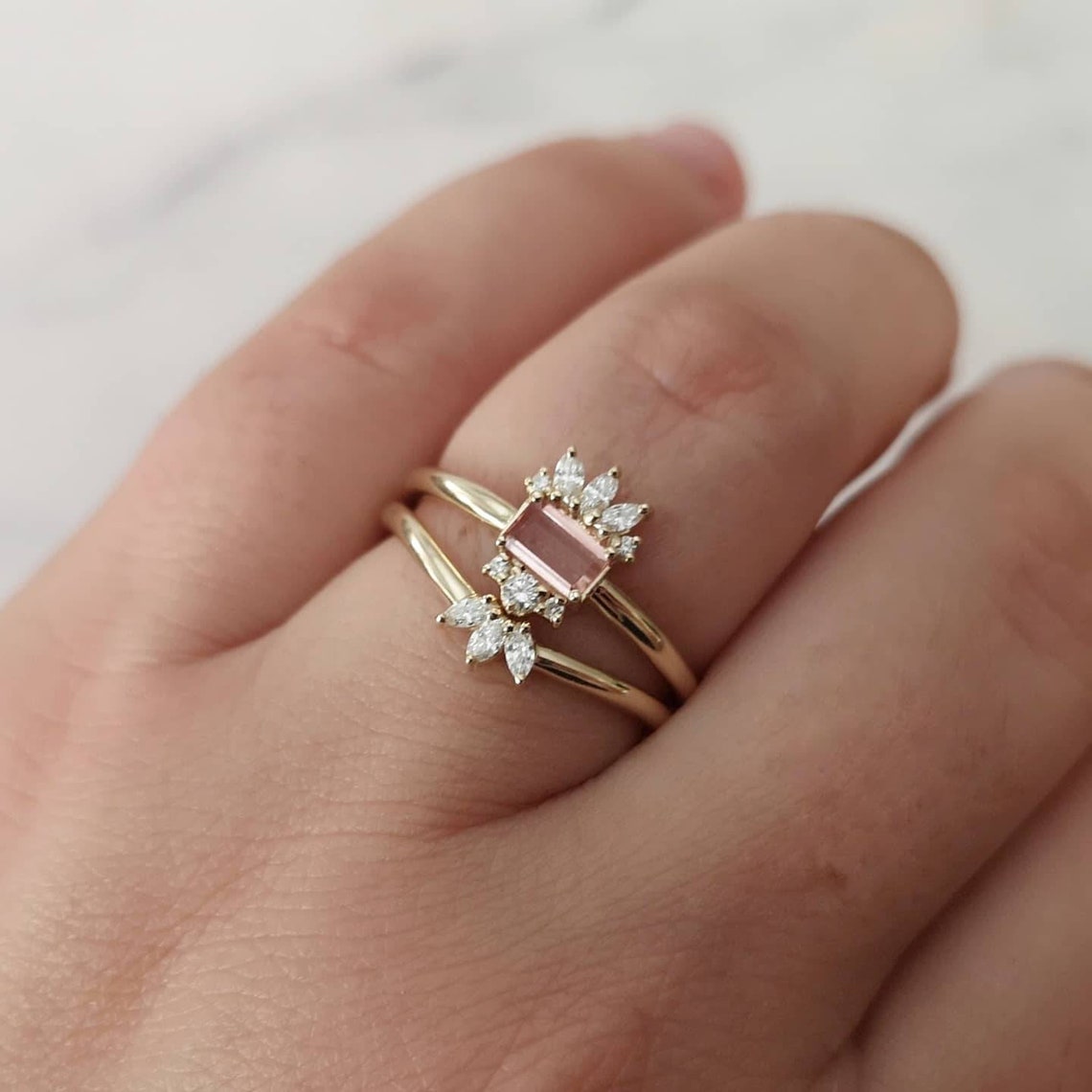 Topaz Engagement Ring Set Unique Imperial Topaz Ring Emerald - Etsy