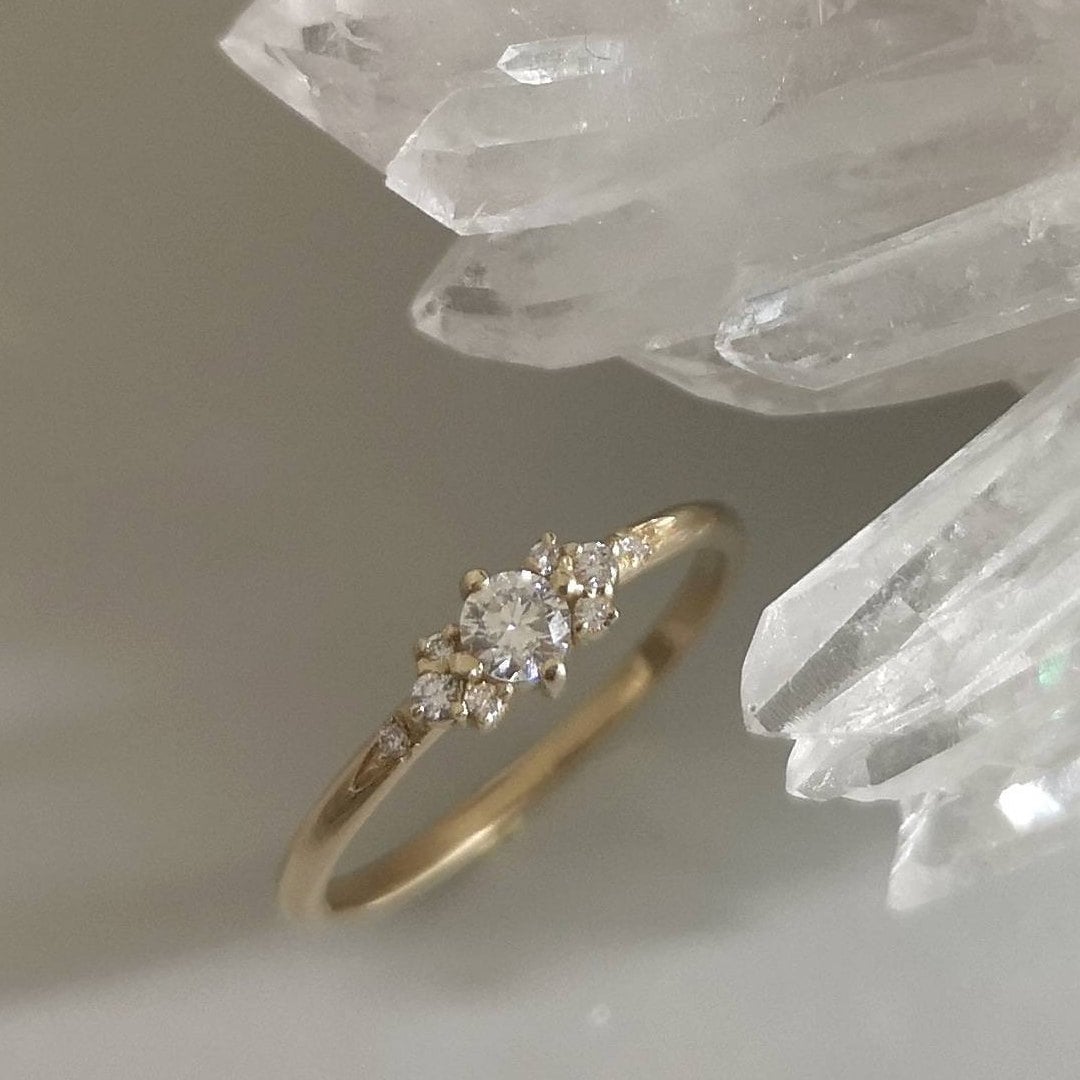 Delicate Engagement Ring, Dainty Diamond Ring, Thin Gold Diamond Ring ...