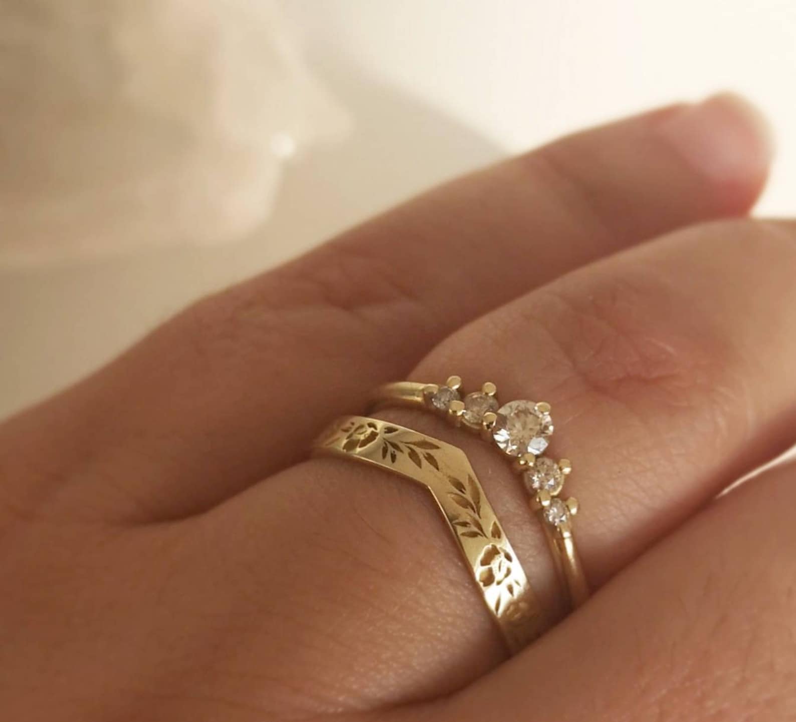 Flower Wedding Band Vintage Style Floral Ring for Women 14k - Etsy
