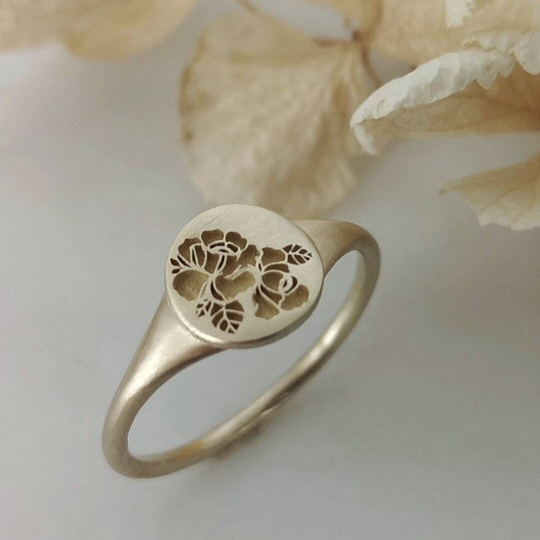 Rose Signet Ring, Flower Signet Ring, 14k Gold Rose Signet Ring ...
