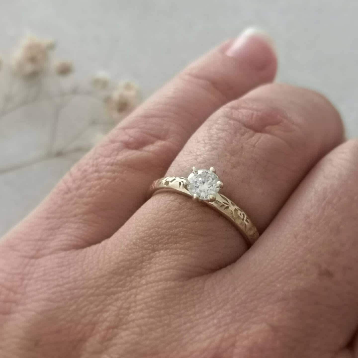 Solitaire Diamond Engagement Ring, Dainty Diamond Ring, Flower Diamond ...