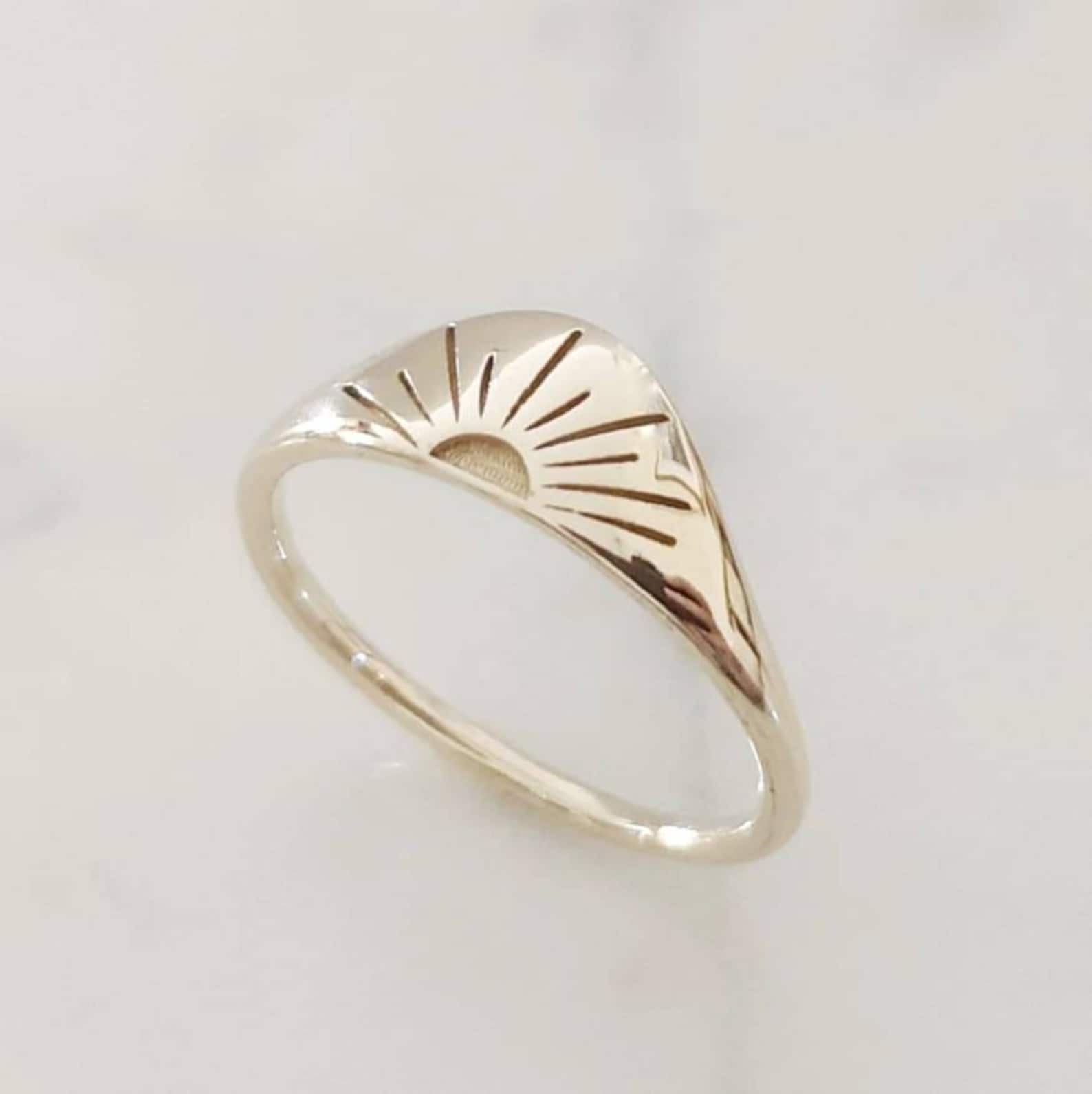Sun signet ring sunrise wedding ring 14k gold wedding band | Etsy