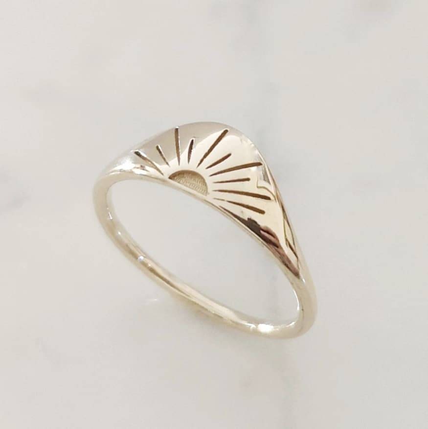 Sun Signet Ring Sunrise Wedding Ring 14k Gold Wedding Band - Etsy
