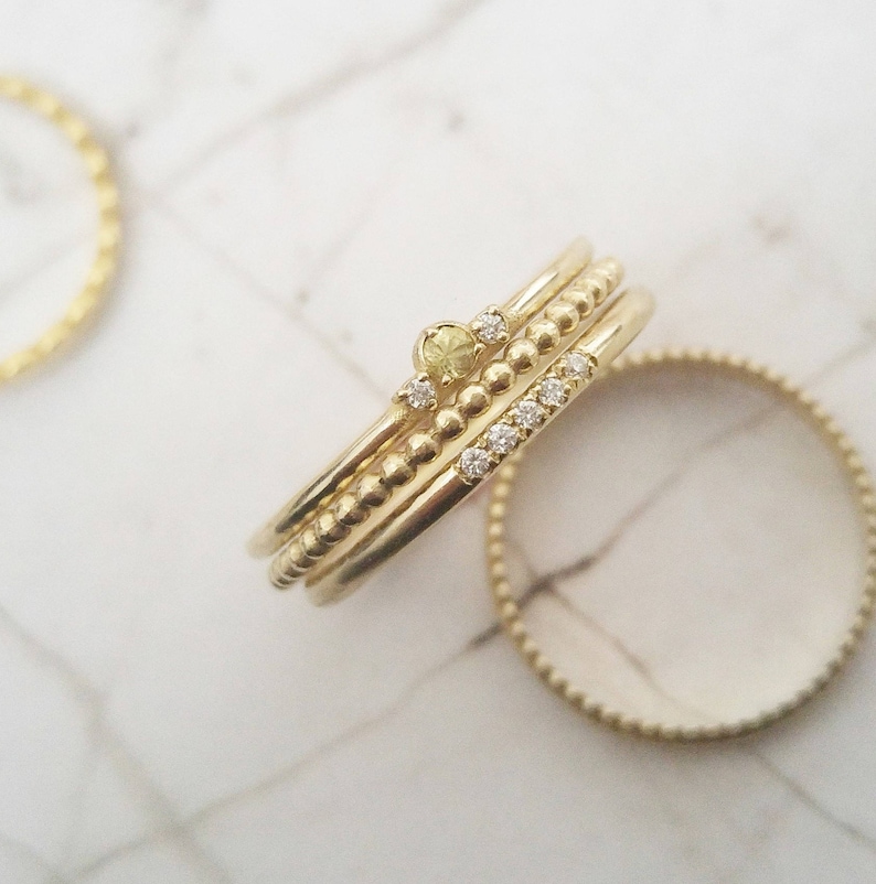 Delicate Wedding Band Set Dainty Stacking Rings Thin Gold - Etsy