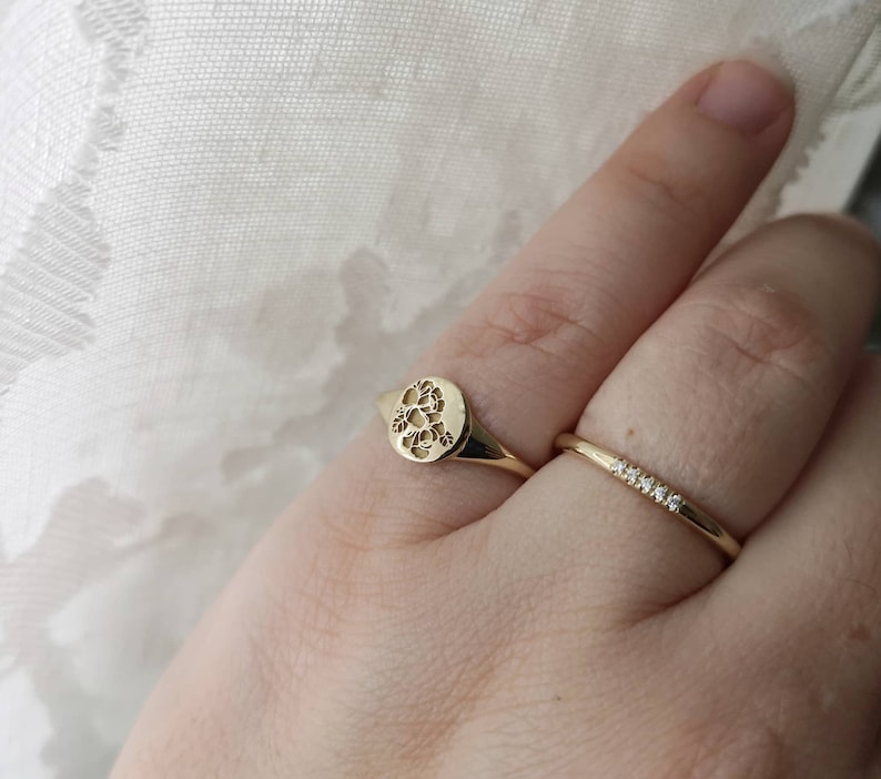 Rose Signet Ring, Flower Signet Ring, 14k Gold Rose Signet Ring ...