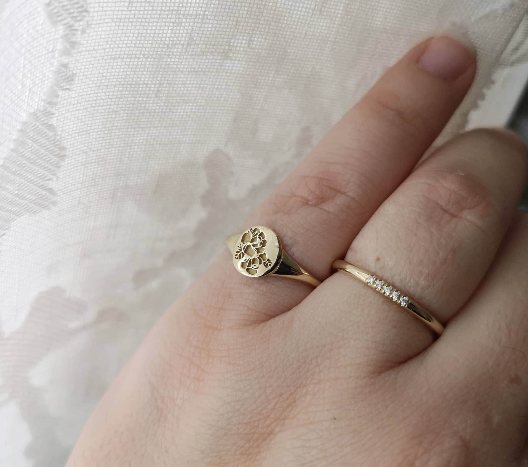 Rose Signet Ring, Flower Signet Ring, 14k Gold Rose Signet Ring ...
