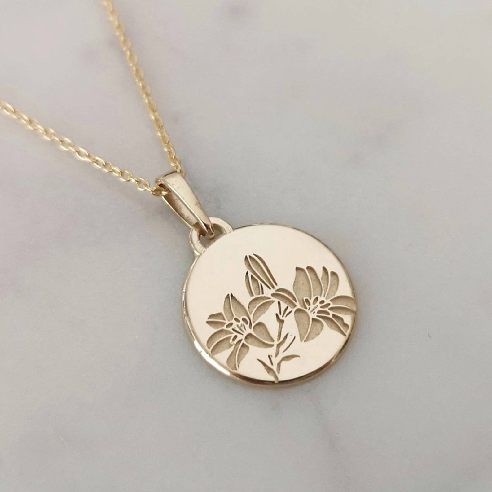 Lily Flower Necklace, 14k Gold Unique Personalized Pendant, Engraved ...